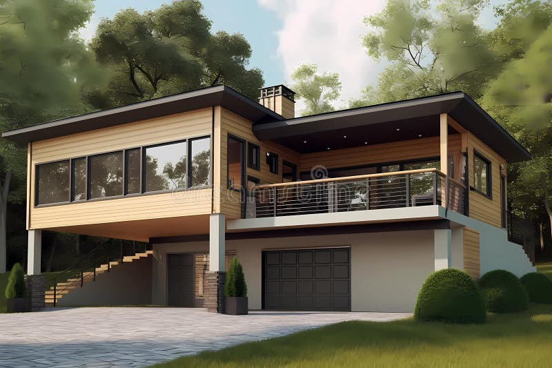 Split-level Style House (Generative AI) Stock Illustration ...