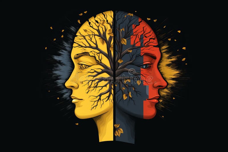 Split Mind Portrait Abstract Illustration of Duality, Inner Conflict ...