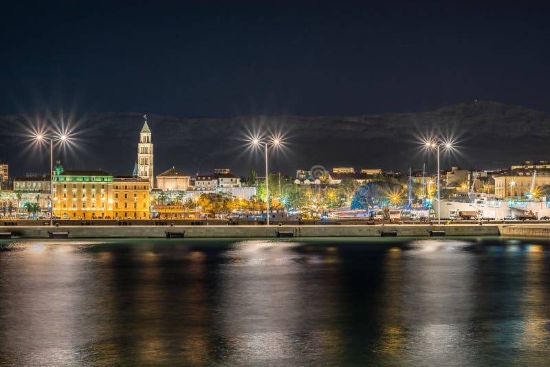 Split at night, Croatia. stock photo. Image of view, cityscape - 70456078