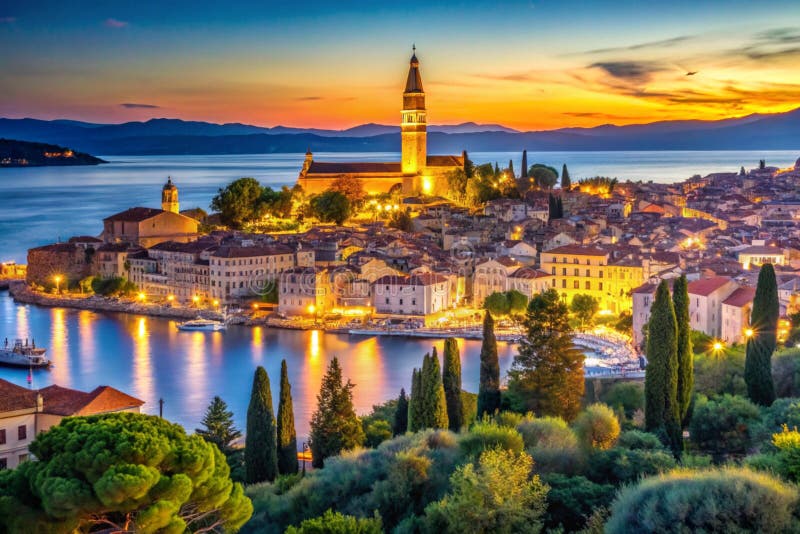 Split at Night â€ Roman Architecture in Croatia Stock Illustration ...