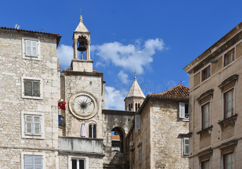 Split - Old Clock Tower and Saint Sculpture Stock Photo - Image of blue ...
