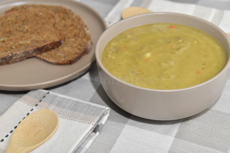 Split pea soup stock image. Image of dining, overhead - 383125279