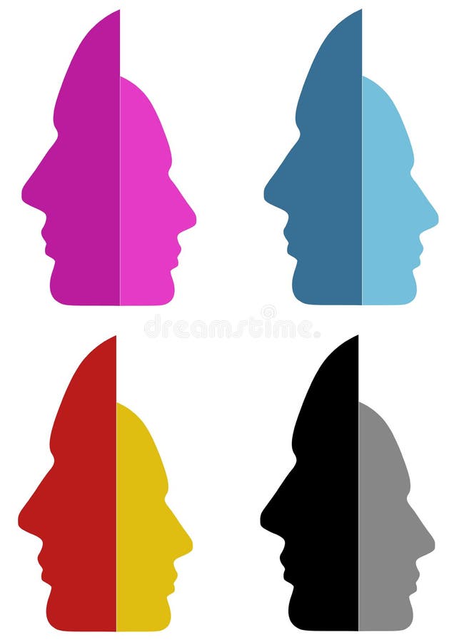 Split Personalities Faces stock illustration. Illustration of profiles ...