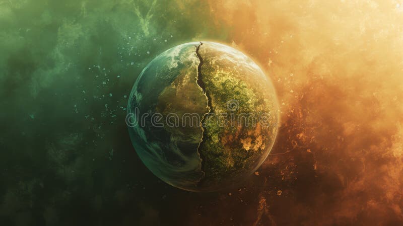 Split Planet Highlighting Ecological Contrasts Stock Image - Image of ...