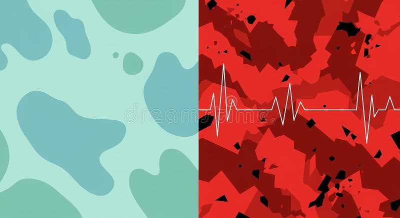 Split Reality - Serene Calm Vs. Panic Attack Illustrated with Heartbeat ...