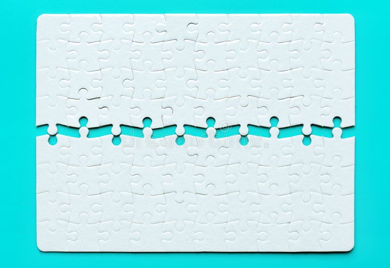 Split Rectangular Jigsaw Puzzle Isolated on Blue Stock Photo - Image of ...