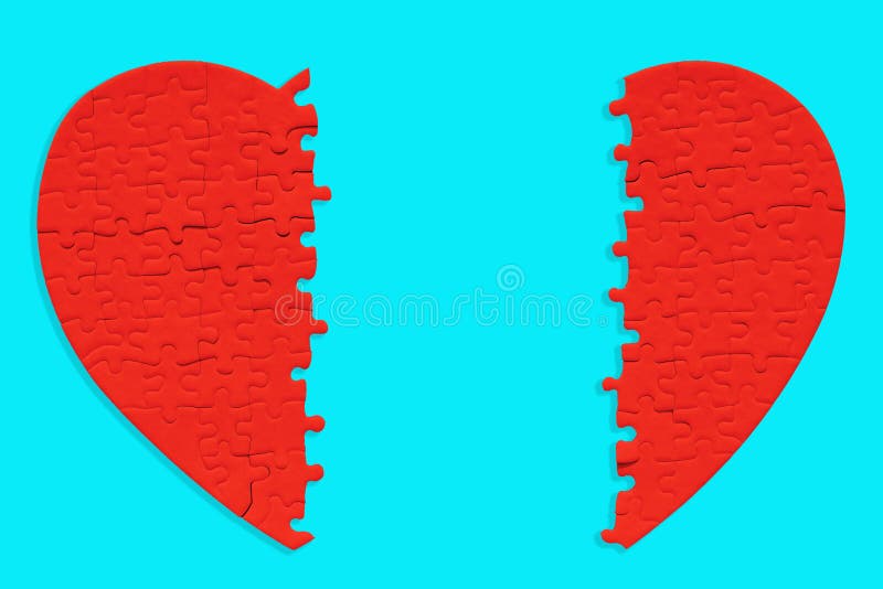 Split Red Heart Puzzle on Blue Surface Stock Photo - Image of broken ...