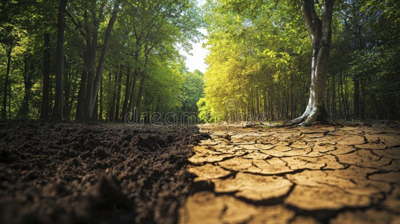 Split Scene of Life and Drought in Forest Stock Illustration ...
