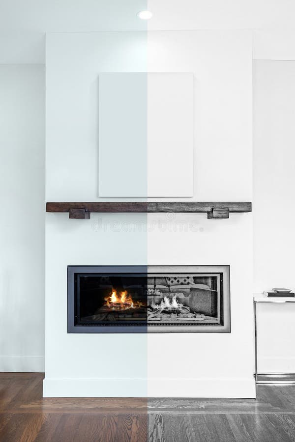 Split Scree of Active Modern Fireplace - Illustration. Stock Image ...