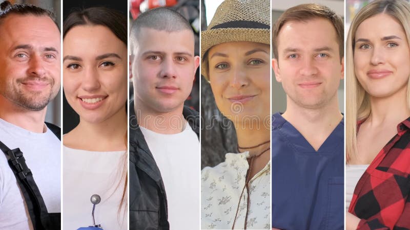 Split Screen Collage of Smiling Happy People. Multiethnic Diverse ...