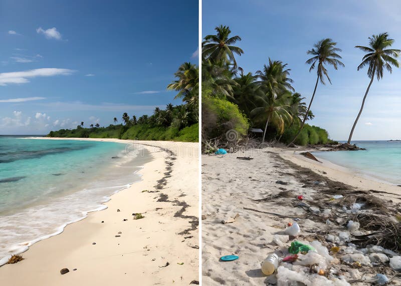 Clean Vs. Polluted Earth. AI-generated Stock Illustration ...