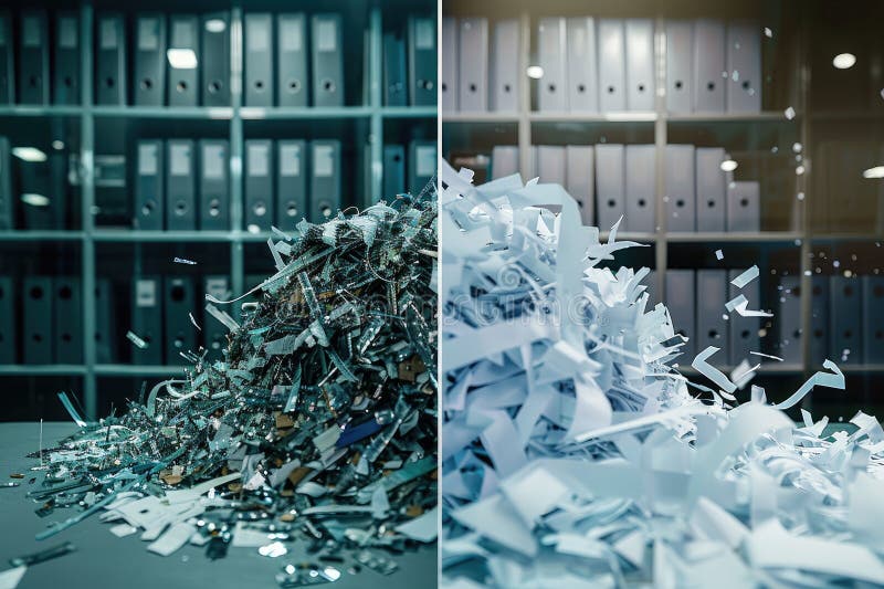 Split-Screen Comparing Intact Vs. Shredded Documents for Data Security ...