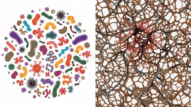 Split-screen Illustration Comparing a Healthy Diverse Gut Microbiome ...