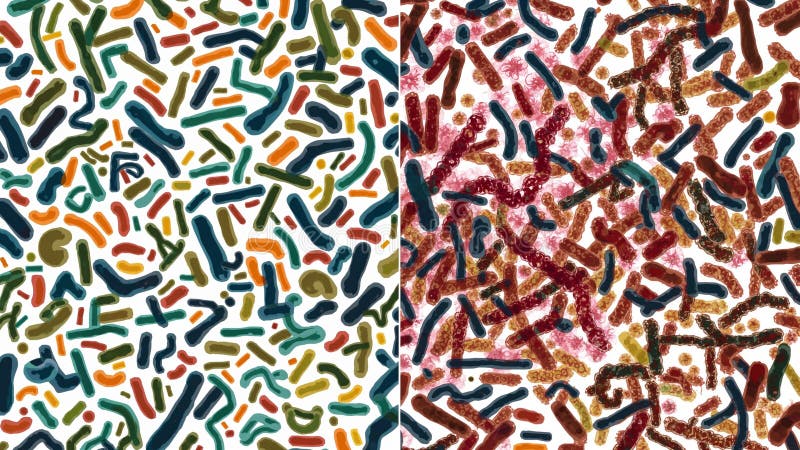 Split-screen Illustration Comparing a Healthy Diverse Gut Microbiome ...