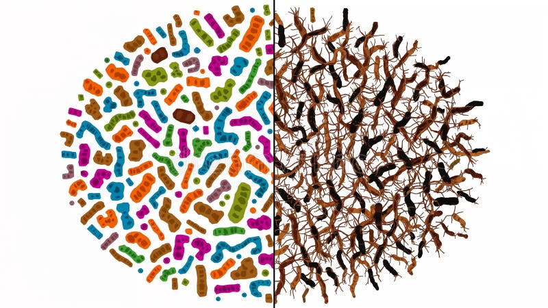Split-screen Illustration Comparing a Healthy Diverse Gut Microbiome ...