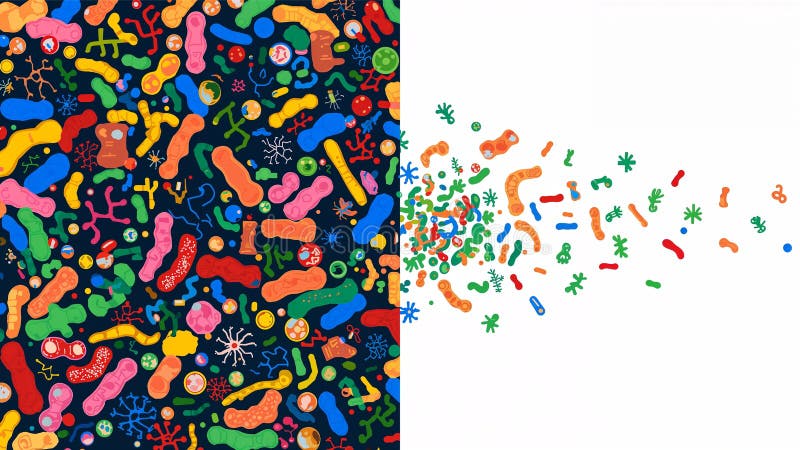Split-screen Illustration Comparing a Healthy Diverse Gut Microbiome ...