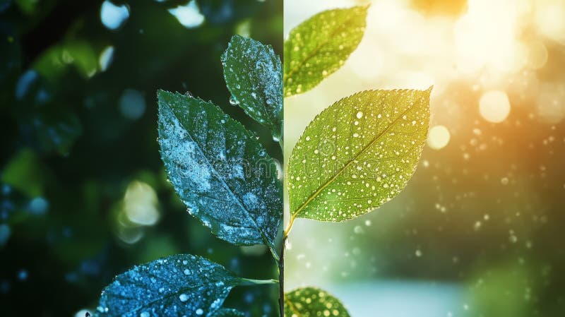 Split Screen Image Depicting Transpiration Process in Nature Stock ...