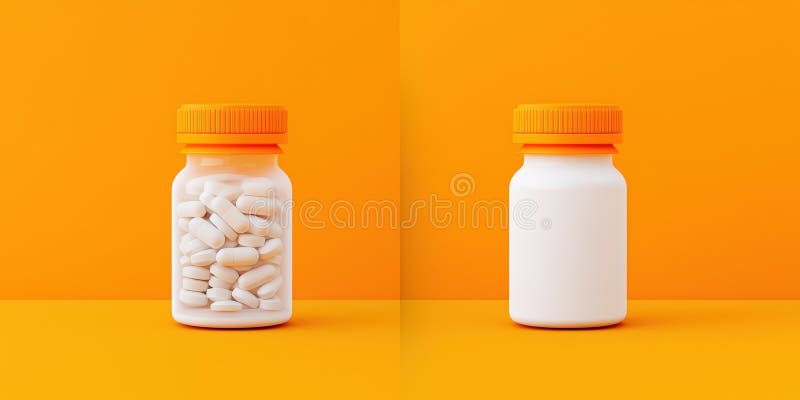 Split Screen Image Showing Pill Bottle Filled with White Pills and ...