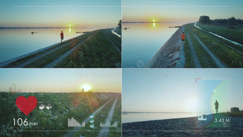 Split Screen of Professional Runner S Training Session during an ...
