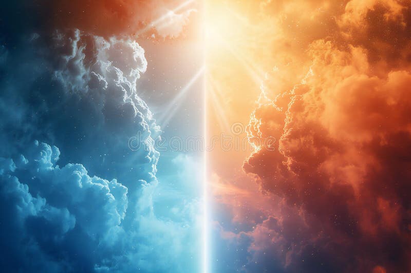 A Split Screen Showing the Sky with One Side Covered in Dark, Ominous ...