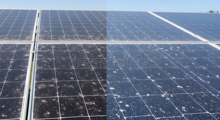 Split-screen or Side-by-side Comparison of Clean Solar Panels Vs Dirty ...