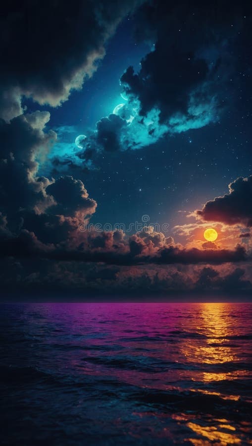 Split-screen View of Crescent Moon and Sunset with Silhouettes of Trees ...