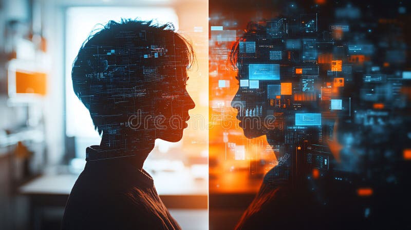 Split-screen View Depicting Duality of Identity and Technology Stock ...
