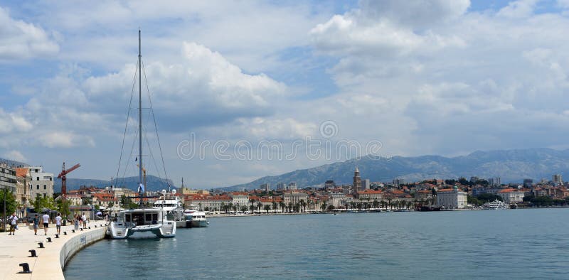 Split Seafront and Marina with Yacht. Croatia Editorial Photography ...