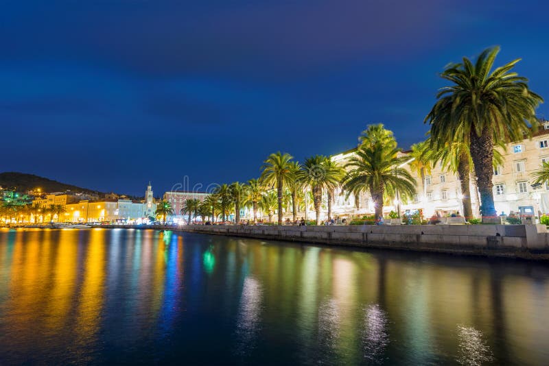 Split seafront at night editorial photography. Image of waterfront ...