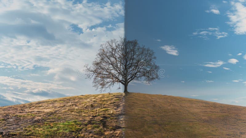 The Split Season Tree.AI Generated Image Stock Photo - Image of concept ...