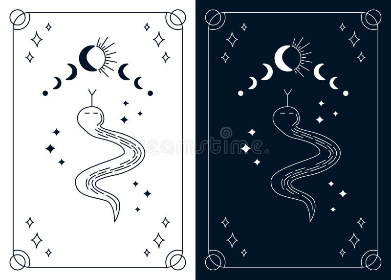 Split Tarot Cards Collection with Outline Snake Stock Vector ...
