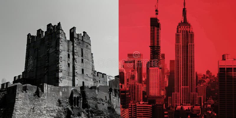 A Split-tone Image of an Ancient Castle and a Modern Skyscraper Side by ...