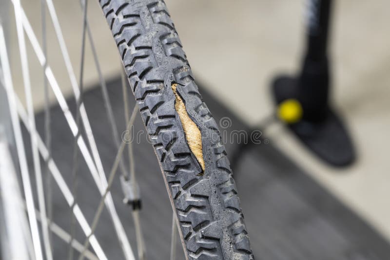 Split Tread Old Bicycle Tire Stock Photo - Image of repair, ripped ...
