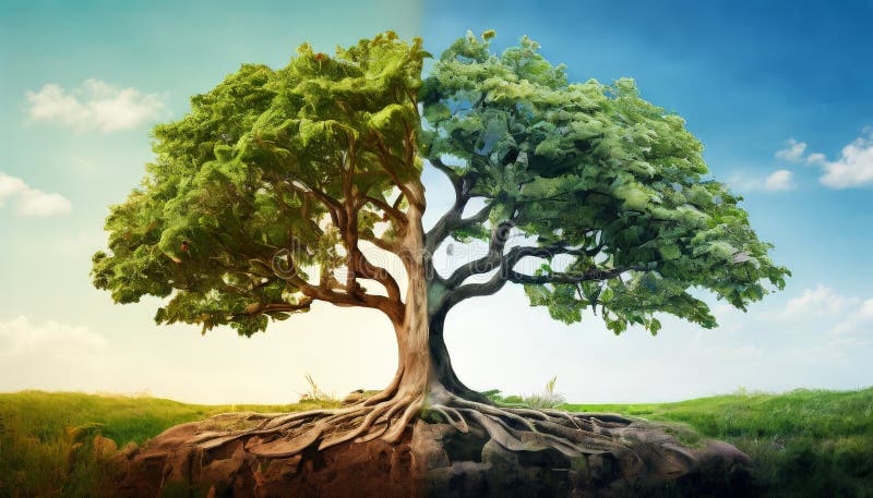 Split Tree in Contrasting Landscapes Symbolizing Duality and Balance ...