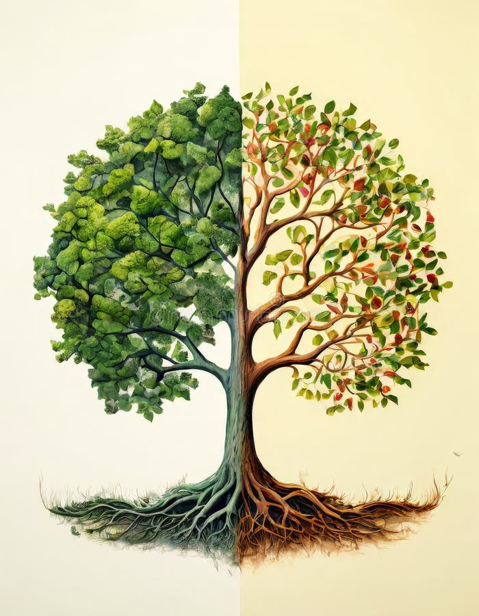 Split Tree Symbolizing Balance between Nature and Life Cycles Stock ...