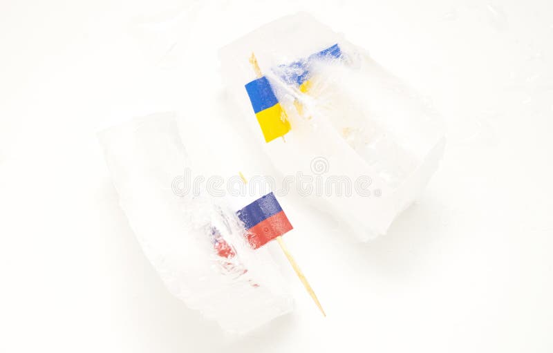 The Split of Two Friendly Countries. Two Flags Frozen in Ice Flags of ...