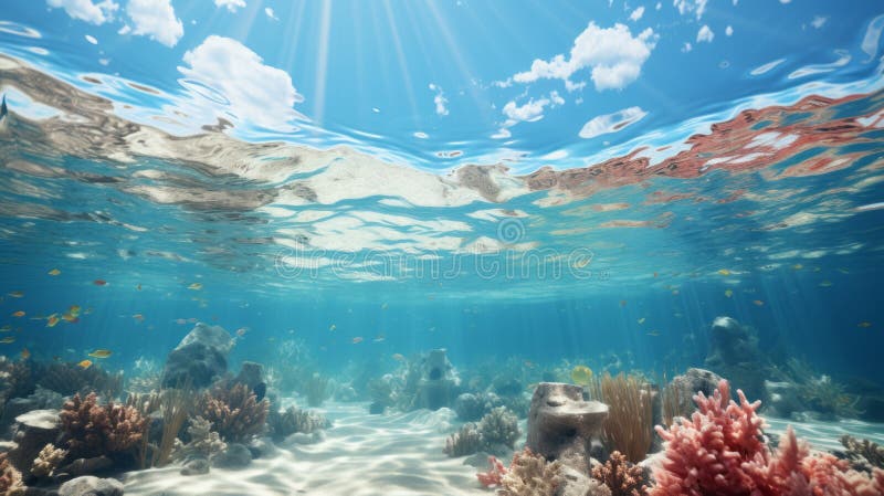 Split Underwater View with Sunny Sky and Serene Sea Stock Illustration ...