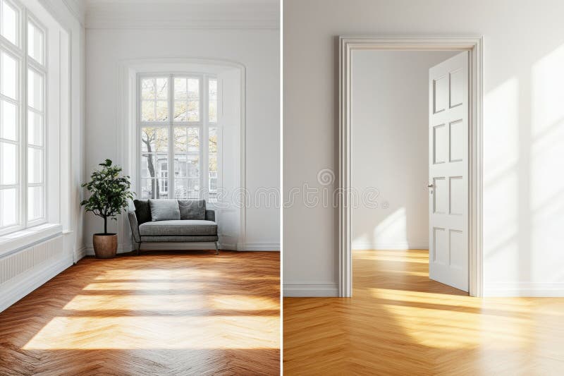 Split View Contrast of Outdated Dark Interior with a Bright, Modern ...