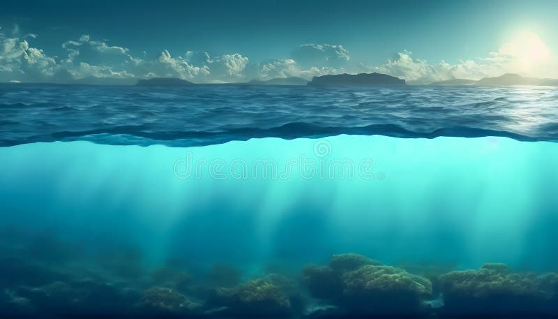 Split View Horizon of Blue Sky with Clouds and Sunlight and Blue ...