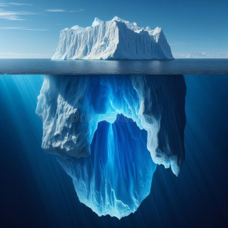 Split View of Iceberg in Blue Ocean, Showing Vastness Beneath the ...