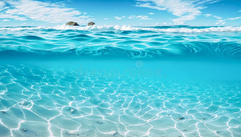 Split View of the Ocean with the Underwater View Showing a Sandy Sea ...
