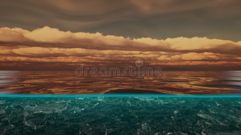 Split View Over and Under Water in the Caribbean Sea with Clouds Stock ...