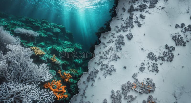Split View. Underwater Coral Reef and Its Abstract Representation, a ...