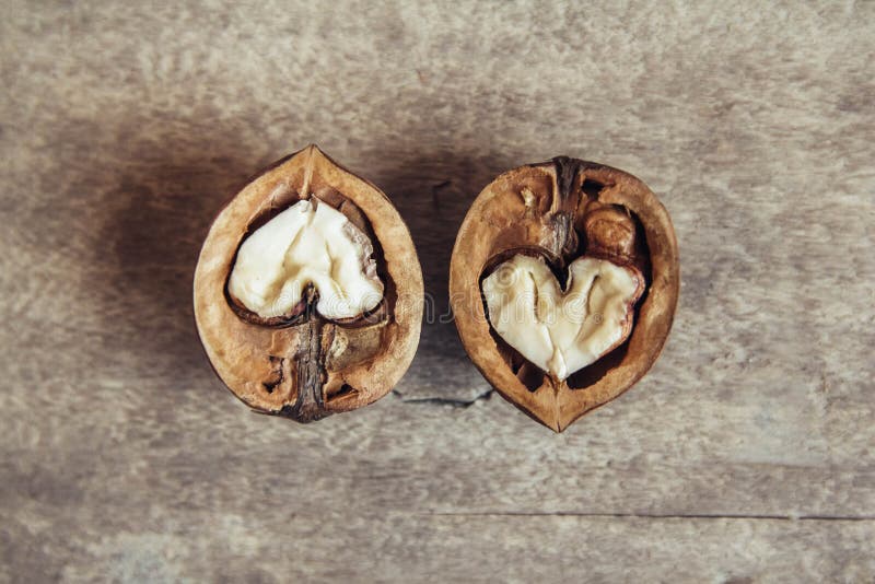 Split Walnut on the Table Close-up. Top View Stock Photo - Image of ...