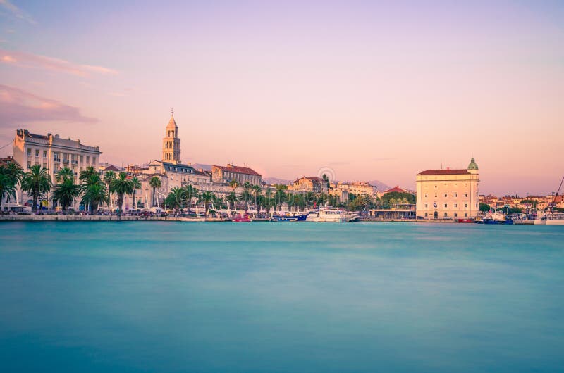 Split Waterfront, Dalmatia, Croatia Stock Photo - Image of evening ...