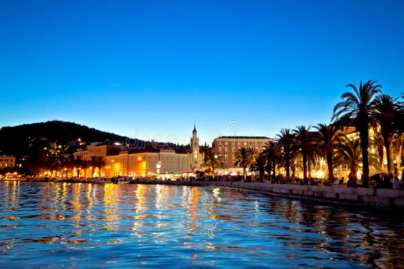 Split Waterfront Evening View, Dalmatia Stock Photo - Image of night ...