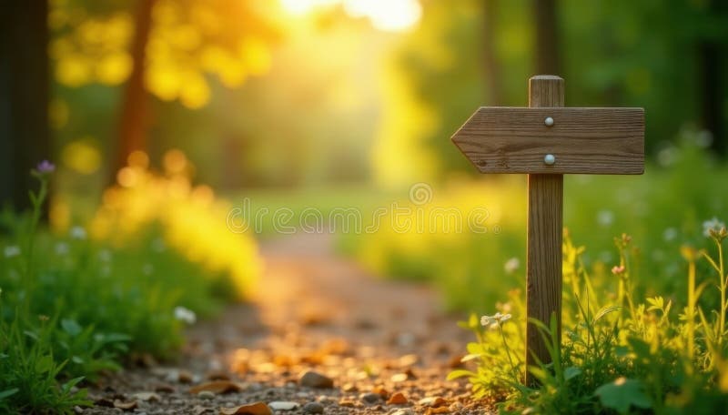 Split Wooden Trail Marker on Sunlit Path; Summer Heat Haze , Hot ...