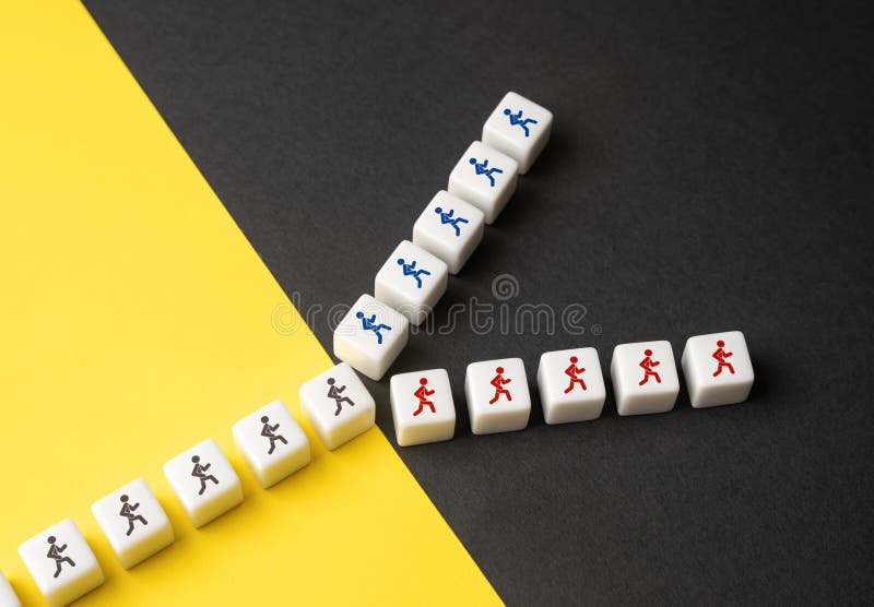 It Splits into Two Currents. People are Divided into Two Groups Stock ...