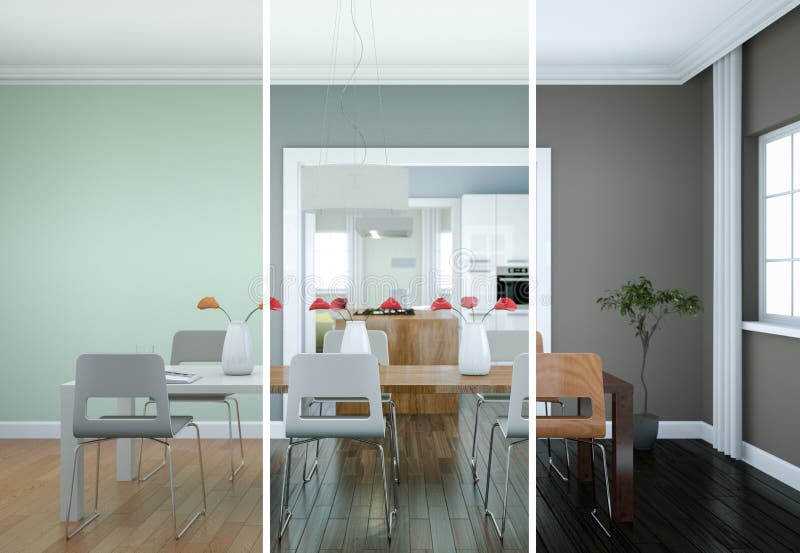 Splitted Color Variations of Dining Room Interior Design in Modern ...