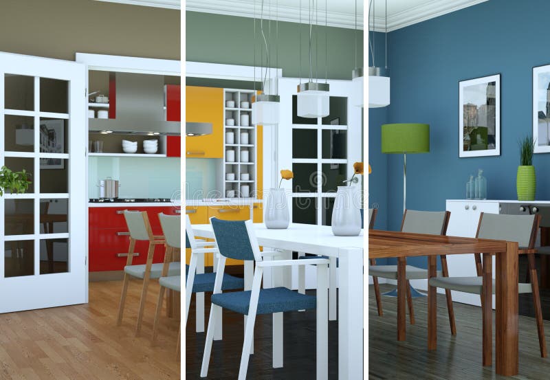 Splitted Color Variations of Dining Room Interior Design in Modern ...